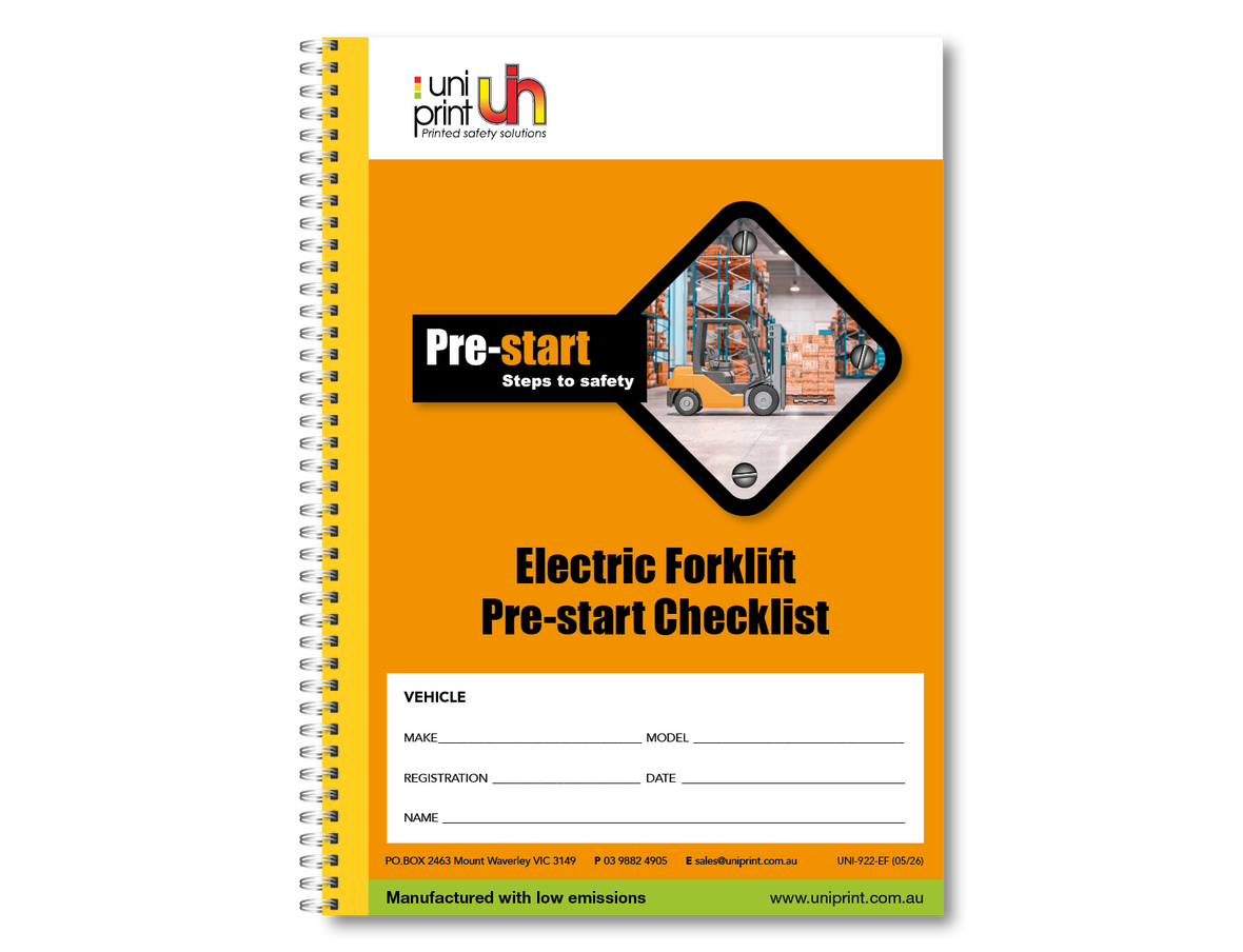 Electric Forklift Pre-Start Checklist Book | Australian Made Safety ...